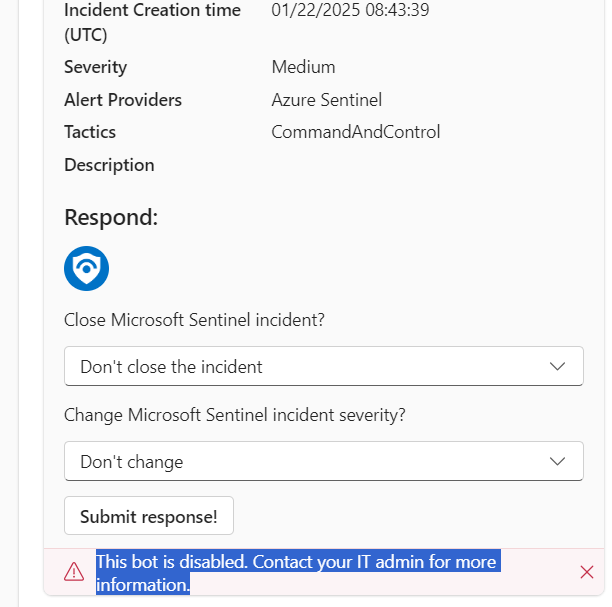 Sentinel Integration with Teams: This bot is disabled | Microsoft Community Hub